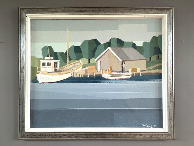 The Boathouse, 1950s, Large Oil on Canvas, Framed for sale at Pamono
