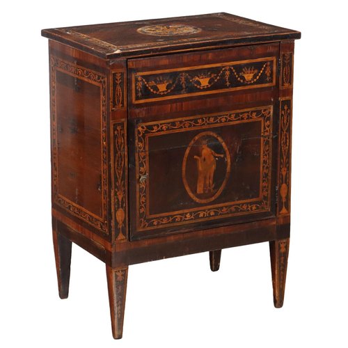 Antique Neoclassical Bedside Table in Walnut and Maple for sale at Pamono