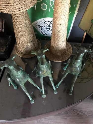 Belgian Artist, Sculptures of Whippet Dogs, 1975, Bronze, Set of 3 for ...