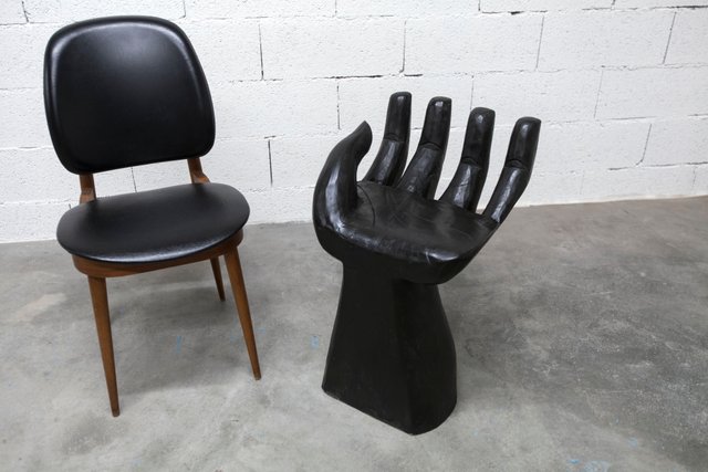 Hand-Shaped Chair in Black and Carved Wood for sale at Pamono