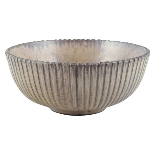 Bowl in Glazed Ceramic with Grooved Body by Arne Bang, Denmark, 1940s ...