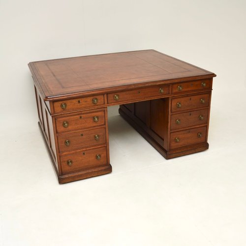 Antique Victorian Leather Top Partners Desk, 1840s for sale at Pamono