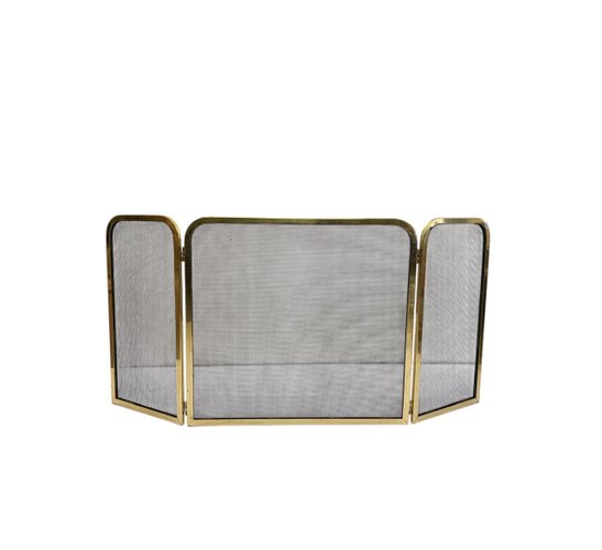 Foldable Fireplace Screen in Brass and Wire Mesh, 1970s for sale at Pamono