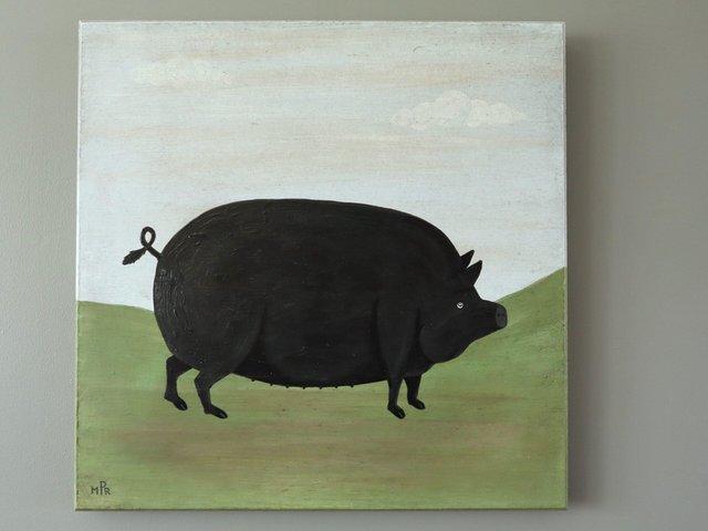 Matt Rix, Sow on Pasture, Oil on Panel for sale at Pamono
