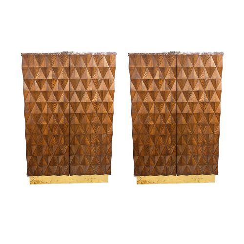 Brutalist Wood and Rosso Levanto Marble Cabinets, Set of 2 for sale at ...