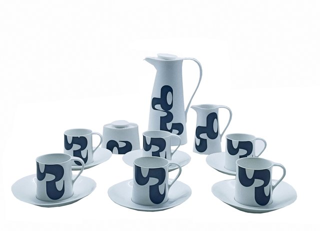 Oval Ceramic Coffee Set by Manuel Barbadillo for Bidasoa, 1960s, Set of ...