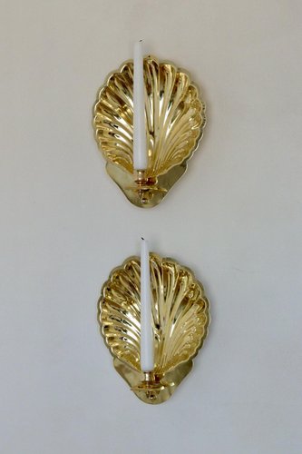 Vintage Brass Shell Scallop Sconces, Set of 2 for sale at Pamono