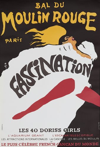 Original Vintage Bal du Moulin Rouge Fascination Offset Poster by René ...