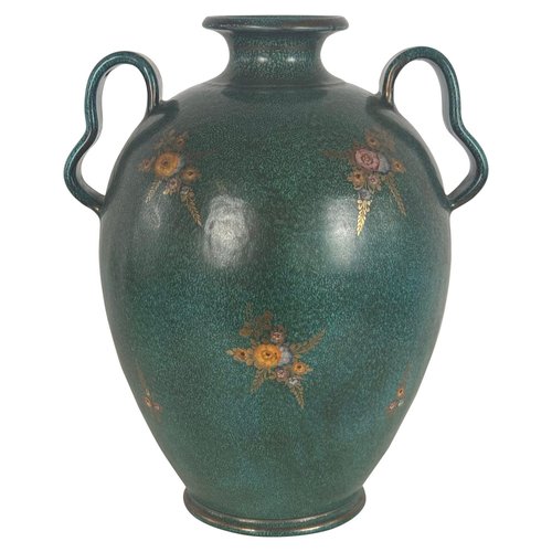 Large Decorative Vase with Floral Motifs, 1950s for sale at Pamono