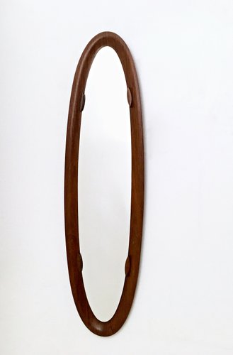 Vintage Oval Wall Mirror with Beech Frame, 1960s for sale at Pamono