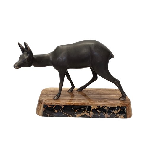 Art Deco Statue of Deer in Metal and Marble by Irénée Félix René ...