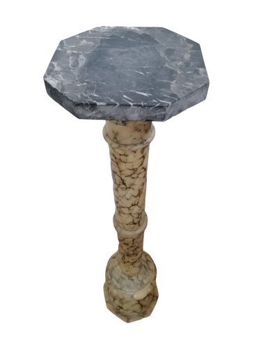 Octagonal Column in Mottled White Carrara Marble with Gray Veins, 1890s ...