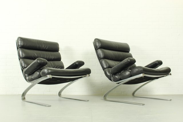 Schwarzes Leder Sinus Sessel Set von Reinhold Adolf für Cor, 1970er bei ...