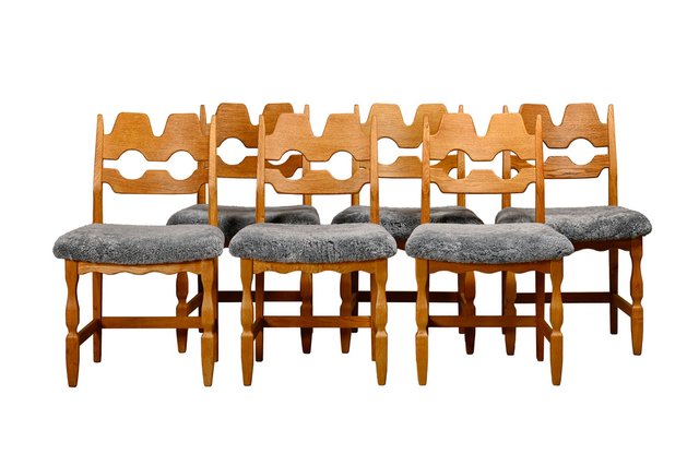 Razorblade Dining Chairs in Lambswool and Oak by Henning Kjærnulf ...