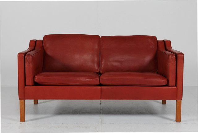 Reddish Brown Leather on Legs in Oak 2-Seater Sofa Model No. 2212 by ...