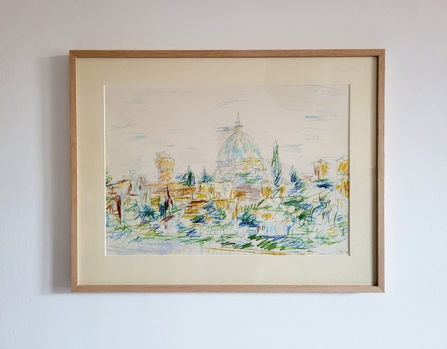 Colourful Mid- Century Drawing of Florence, Framed for sale at Pamono