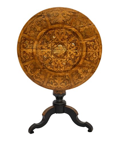 19th Century Dutch Round Inlaid Folding Table for sale at Pamono