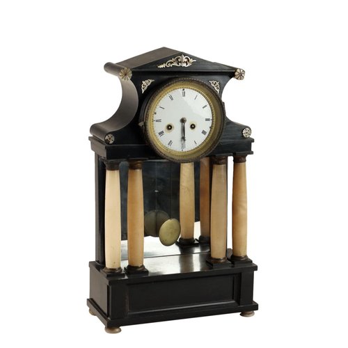 Wooden Temple Clock with Alabaster for sale at Pamono