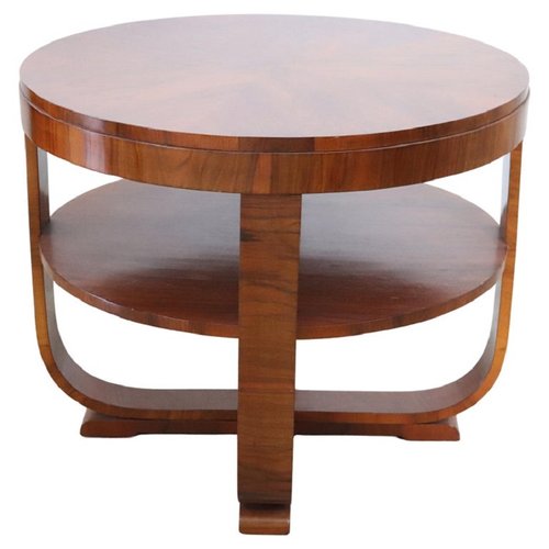 Art Deco Round Coffee Table in Walnut, 1930s for sale at Pamono
