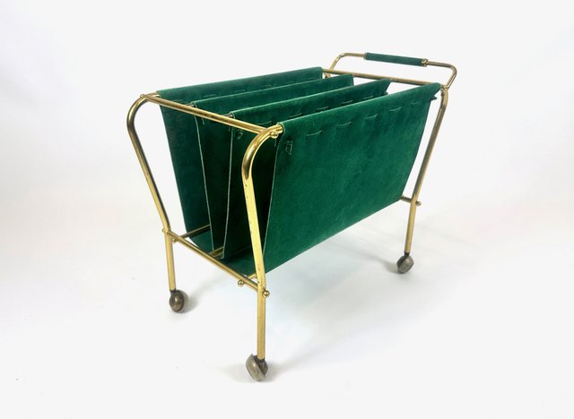 Mid-Century Brass and Leather Trolley Magazine Rack, 1950s for sale at ...