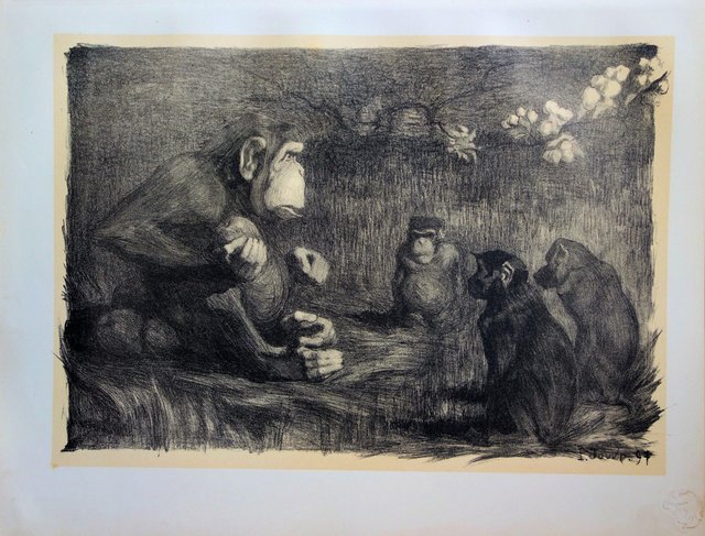 Paul Jouve, The Monkeys, The Judgment of Paris, Original Lithograph for ...
