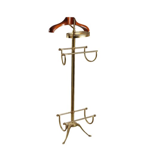 Brass Valet Stand with Wooden Jacket Hanger for sale at Pamono