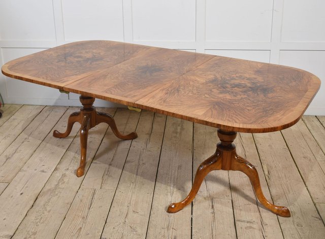 Regency Style Walnut Twin Pillar Dining Table, 1920s for sale at Pamono