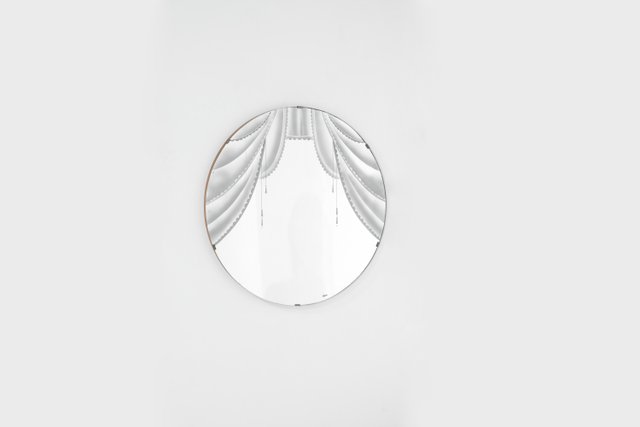 Large Vintage Mirror with Screen Printing, 1950s for sale at Pamono
