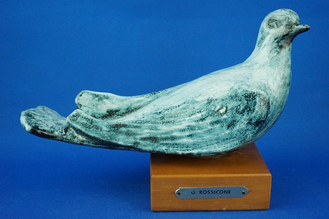 Ceramic Dove Sculpture with Wooden Base by Giuseppe Rossicone, Italy ...
