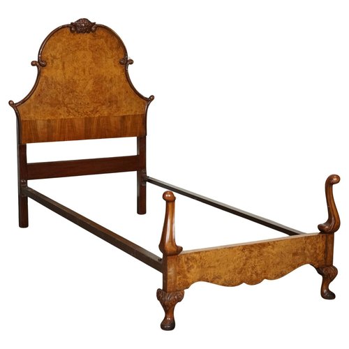 Art Deco English Burr Walnut Vono Bedstead Frame with Queen Anne Legs ...