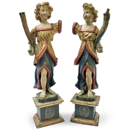 Italian Artist, Baroque Angels, 17th Century, Pinus Cembra, Set of 2 ...