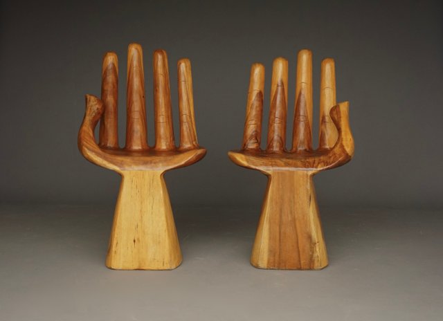 Set of Vintage Wood Hand Chairs, 1970s for sale at Pamono