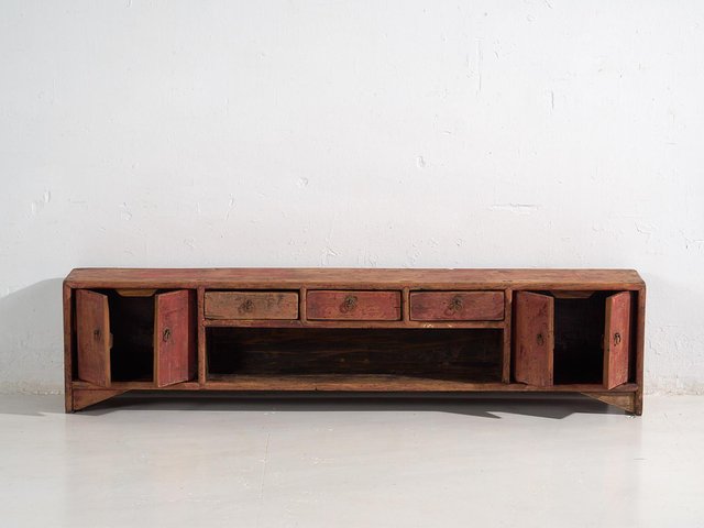 Antique Low TV Cabinet in Red Color, 1900 for sale at Pamono