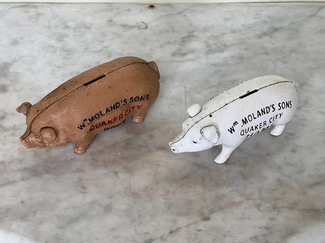 Quaker City Branded Piggy Banks from Wm Molands Sons., Set of 2 for ...