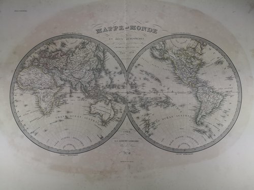 World Map Showing the Two Hemispheres Original 1838 Edition of Pierre M ...