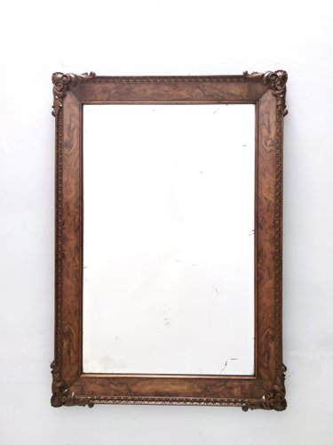 Vintage Rectangular Wall Mirror in Beech and Walnut Frame, Italy, 1940s ...