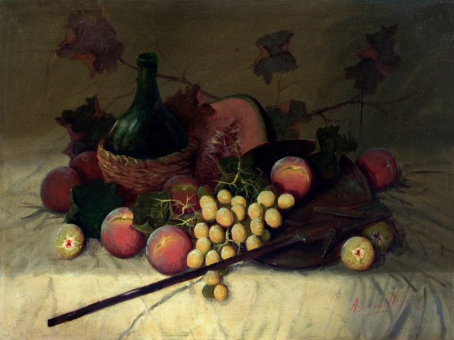 Antonio Cianelli, Still Life with Grapes and Figs, 1990s, Oil on Canvas ...