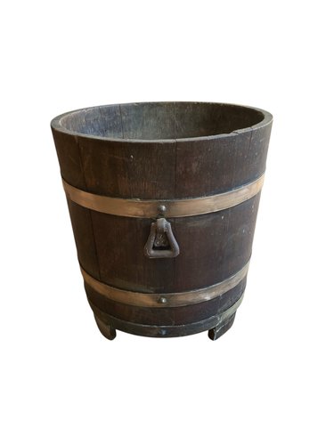 Antique Oak and Brass Bucket by R. A. Lister LTD for sale at Pamono