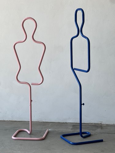 Valet Stands in Pink and Blue Tubular Steel from Lei & Lui, 1980s, Set ...
