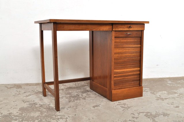Vintage Oak Childrens Desk with Roller Door, 1950s for sale at Pamono