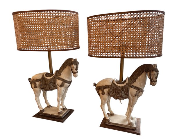 Vintage Horse Table Lamps with Shade, Set of 2 for sale at Pamono