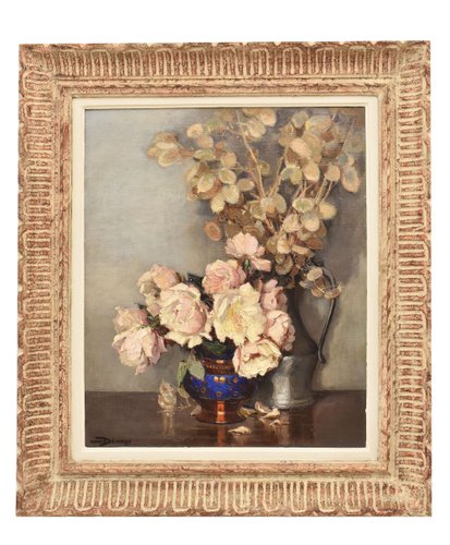 Maurice Alfred Decamps, Art Deco Still Life with Vase of White Roses ...