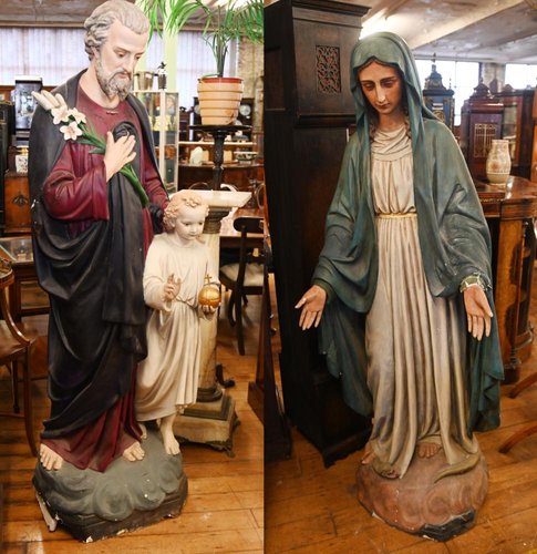 Lifesize Italian Mary and Joseph & Jesus Statues, 1920s, Plaster, Set ...