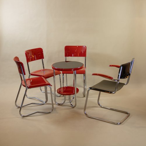 Tubular Steel Seating Set attributed to Mücke-Melder, 1930s, Set of 5 ...