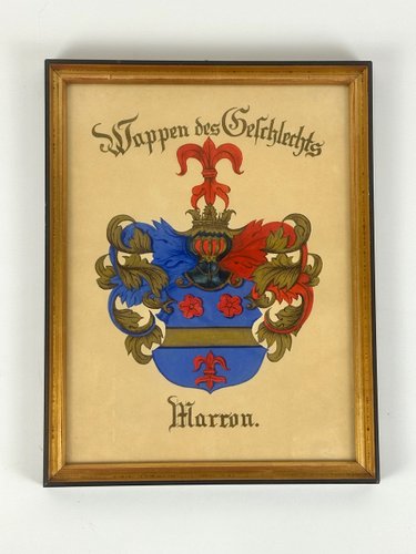 Framed French Family Marron Coat of Arms, 19th Century for sale at Pamono