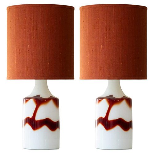 Opaline and Ox Blood Red Glass Table Lamps from Holmegaard with ...