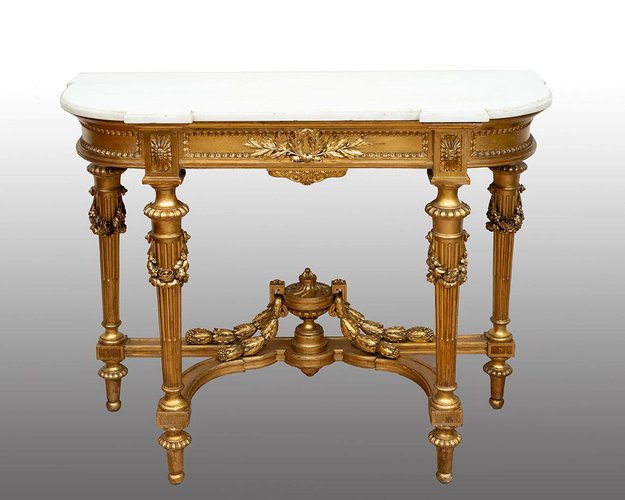 Antique Napoleon III Console Table in Gilded and Carved Wood with White ...
