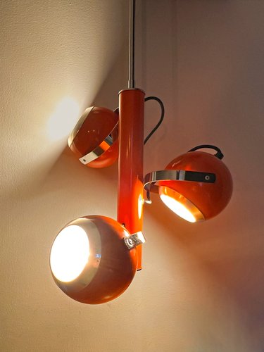 Vintage Dutch Orange Ceiling Pendant Lamp with Swivel Spotlights by ...