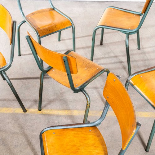 French Model 510 Aqua Stacking Dining Chairs from Mullca, 1950s, Set of ...