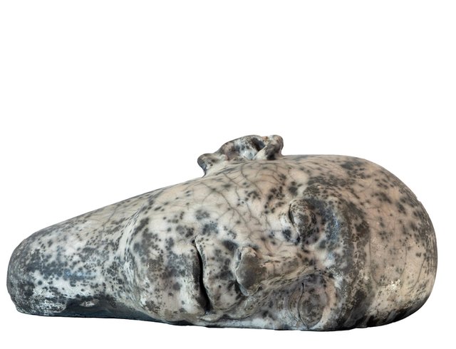Reclining Head White Raku Ceramic Sculpture in Organic Earthen Crackle ...